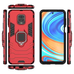 EasyLifeGo for Xiaomi Redmi Note 9S / Redmi Note 9 Pro/Note 9 Pro Max Kickstand Case with Tempered Glass Screen Protector [2 Pieces], Heavy Duty Armor Dual Layer Anti-Scratch Case Cover, Red