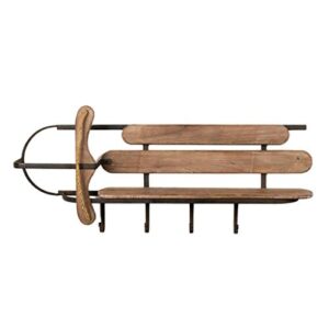 my swanky home sleigh sled shaped wood wall shelf metal frame 4 hook coat entryway kitchen