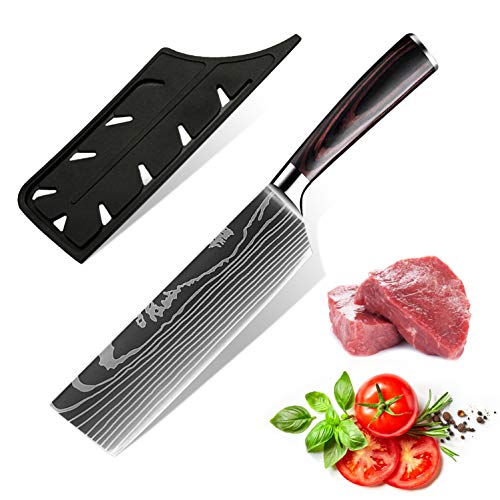 KEPEAK Cleaver Knife 7 Inch, High Carbon Steel Chopper Knives Kitchen with Pakkawood Handle, Asian Nakiri Vegetable Meat Chef Knife