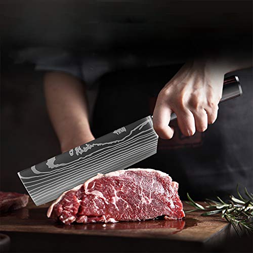 KEPEAK Cleaver Knife 7 Inch, High Carbon Steel Chopper Knives Kitchen with Pakkawood Handle, Asian Nakiri Vegetable Meat Chef Knife