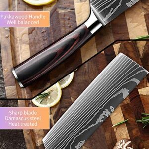 KEPEAK Cleaver Knife 7 Inch, High Carbon Steel Chopper Knives Kitchen with Pakkawood Handle, Asian Nakiri Vegetable Meat Chef Knife