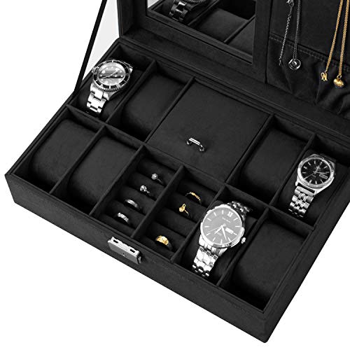 Oyydecor bestwishes Jewelry Box Watch Box Organizer 8-Slot Storage Watch Organizer Case Jewelry Display Case Organizer with Mirror (Black)