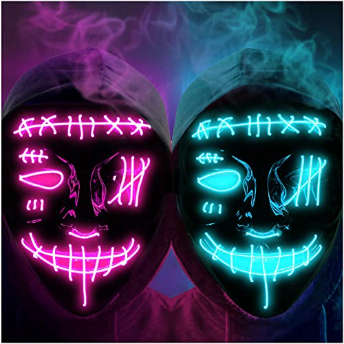 Halloween Scary Mask LED Mask LED Purge Mask [2PACK] LED Light Up Mask EL Wire Light Up for Festival Cosplay Halloween Costume Halloween Festival Party.