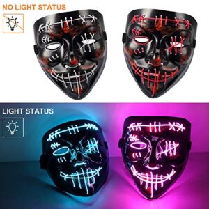 Halloween Scary Mask LED Mask LED Purge Mask [2PACK] LED Light Up Mask EL Wire Light Up for Festival Cosplay Halloween Costume Halloween Festival Party.