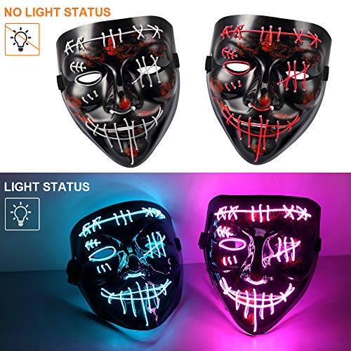 Halloween Scary Mask LED Mask LED Purge Mask [2PACK] LED Light Up Mask EL Wire Light Up for Festival Cosplay Halloween Costume Halloween Festival Party.