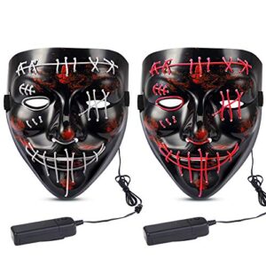 Halloween Scary Mask LED Mask LED Purge Mask [2PACK] LED Light Up Mask EL Wire Light Up for Festival Cosplay Halloween Costume Halloween Festival Party.