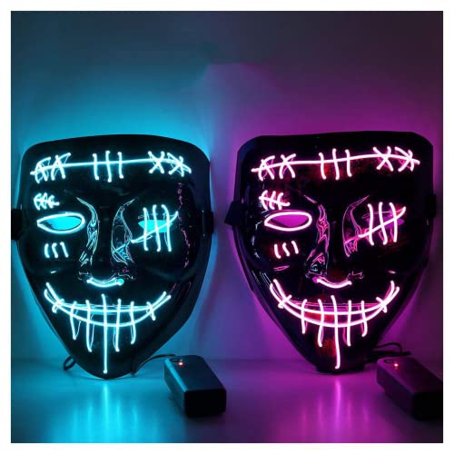 Halloween Scary Mask LED Mask LED Purge Mask [2PACK] LED Light Up Mask EL Wire Light Up for Festival Cosplay Halloween Costume Halloween Festival Party.