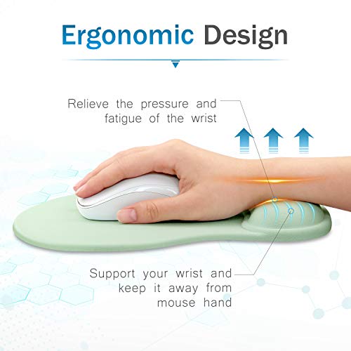 JSD Gel Mouse Pad with Wrist Support Wrist Rests 10.00×9.25×1.3 inches (Green, 1 Pack)