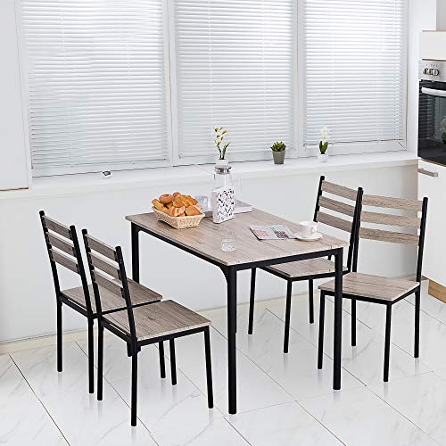 HOMCOM Modern Dining Table Set for 4, 5-Piece Kitchen Table Set, Rectangular Dining Table and 4 Chairs for Kitchen, Dining Room, Dinette, Breakfast Nook, Grey