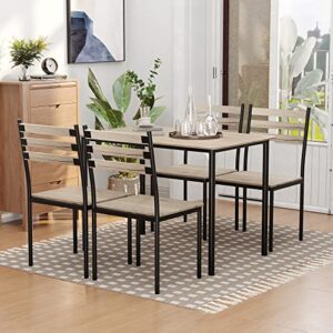 HOMCOM Modern Dining Table Set for 4, 5-Piece Kitchen Table Set, Rectangular Dining Table and 4 Chairs for Kitchen, Dining Room, Dinette, Breakfast Nook, Grey