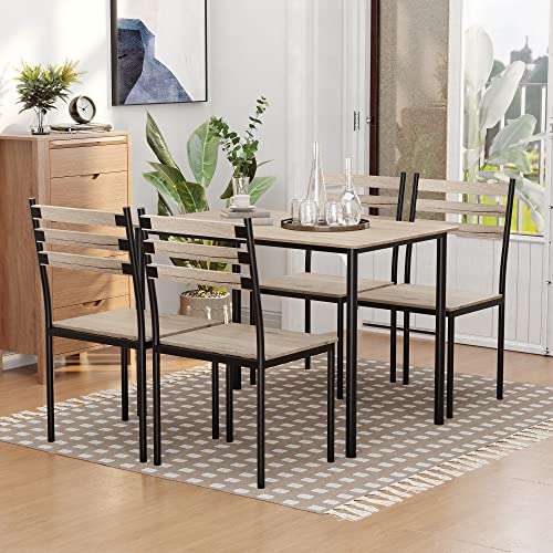 HOMCOM Modern Dining Table Set for 4, 5-Piece Kitchen Table Set, Rectangular Dining Table and 4 Chairs for Kitchen, Dining Room, Dinette, Breakfast Nook, Grey