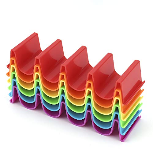 Taco Holder Stand Set of 6, Colorful Taco Holder Plate, Wave Shape Taco Tray, Taco Shell Holder Stand for Party, Hold 4 Tacos Each, Very Hard and Sturdy, Dishwasher Top Rack Safe