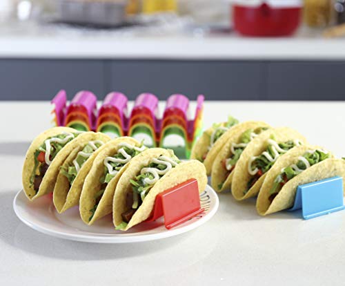 Taco Holder Stand Set of 6, Colorful Taco Holder Plate, Wave Shape Taco Tray, Taco Shell Holder Stand for Party, Hold 4 Tacos Each, Very Hard and Sturdy, Dishwasher Top Rack Safe