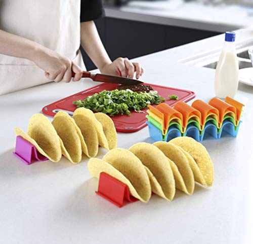 Taco Holder Stand Set of 6, Colorful Taco Holder Plate, Wave Shape Taco Tray, Taco Shell Holder Stand for Party, Hold 4 Tacos Each, Very Hard and Sturdy, Dishwasher Top Rack Safe