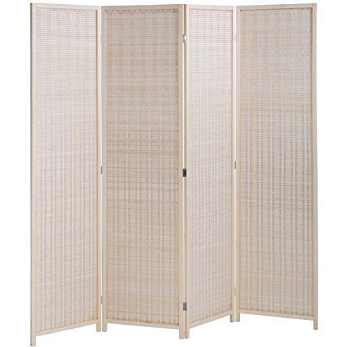 FDW Room Divider Room Divider Wall Folding Privacy Wooden Screen 4 Panel 72 Inches High 17.7 Inches Wide Room Divider for Living Room Bedroom Study,Natural