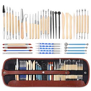 isseve pottery clay sculpting tools 43pcs double sided ceramic clay carving tool set with carrying case bag for beginners professionals school student pottery modeling smoothing