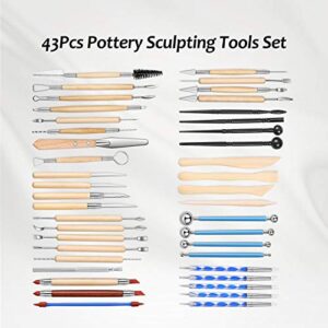 ISSEVE Pottery Clay Sculpting Tools 43Pcs Double Sided Ceramic Clay Carving Tool Set with Carrying Case Bag for Beginners Professionals School Student Pottery Modeling Smoothing