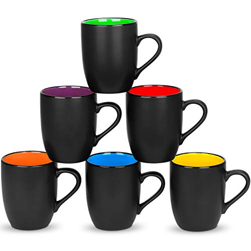 DeeCoo 6 Pack Large Coffee Mug Set 16 Ounces, Matte Black Porcelain Mug Large-sized Ceramic Restaurant Drinking Cups for Coffee, Tea, Juice, Cocoa