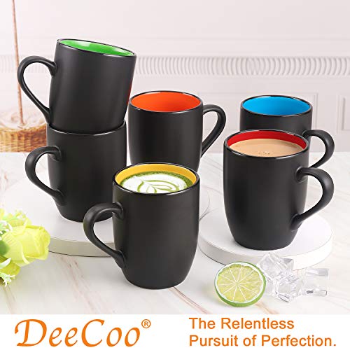 DeeCoo 6 Pack Large Coffee Mug Set 16 Ounces, Matte Black Porcelain Mug Large-sized Ceramic Restaurant Drinking Cups for Coffee, Tea, Juice, Cocoa