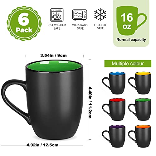 DeeCoo 6 Pack Large Coffee Mug Set 16 Ounces, Matte Black Porcelain Mug Large-sized Ceramic Restaurant Drinking Cups for Coffee, Tea, Juice, Cocoa