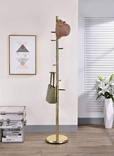 Kings Brand Furniture - Hyre 8 Hook Entryway Hall Tree Coat & Hat Rack Stand, Brass