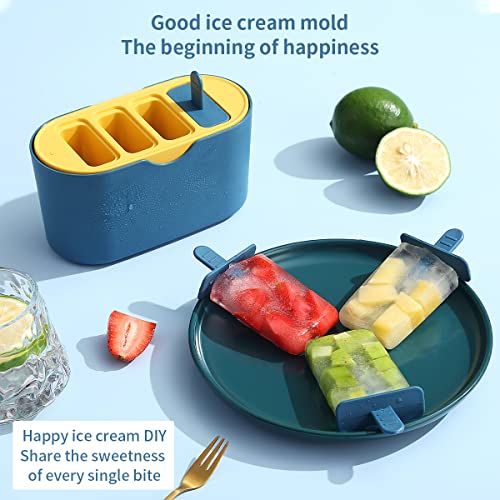 Kyraton Ice Pop Mould, Fresh Fruitsicle Frozen Pop Tray, Milticolored Set of 4 Popsicle Makers With Sticks. BPA Free.