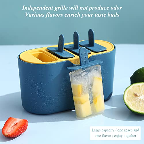 Kyraton Ice Pop Mould, Fresh Fruitsicle Frozen Pop Tray, Milticolored Set of 4 Popsicle Makers With Sticks. BPA Free.