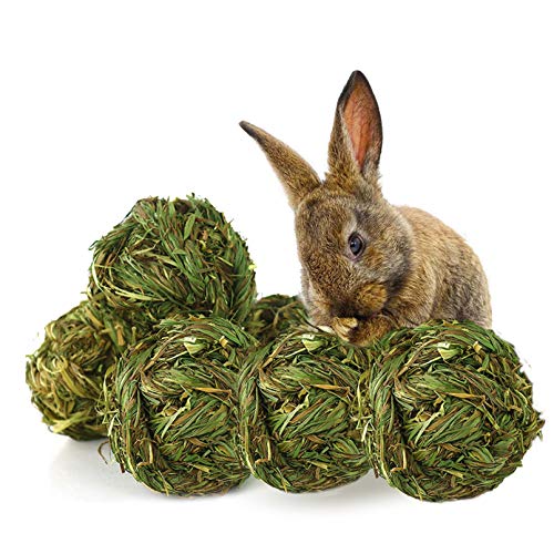 PINVNBY 6 Pack Rabbit Chew Grass Balls,Bunny Natural Timothy Woven Grass Ball Teeth Grinding Activity Play for Hamster,Chinchillas,Gerbils,Guinea Pigs and Other Small Animal