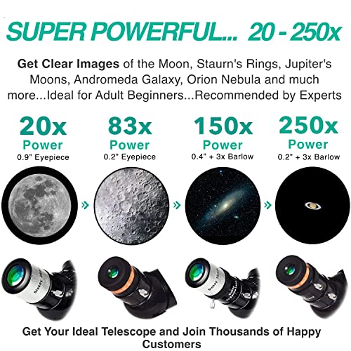 Telescope for Astronomy for Adult Beginners - Professional, Portable and Powerful 20x-250x - Easy to Mount and Use - Astronomical Telescope for Moon, Planets and Stargazing