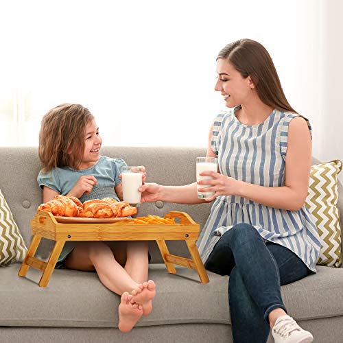 Pipishell Bamboo Bed Tray Table with Foldable Legs, Breakfast Tray with Handles, Ideal for Kids, Couples, Sofa, Bed, Eating, Working, Used As Laptop Desk Snack Tray - 2 Pack