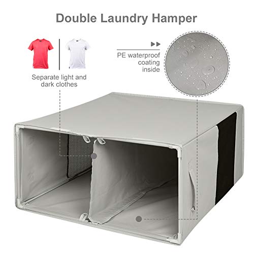 HOUSE AGAIN Double Laundry Hamper with Lid and Removable Laundry Bags, 160L, 2 Divider Dirty Clothes Hamper with Handles for Bedroom, Dorm, Foldable Laundry Basket Organizer, Dual hamper (Grey)