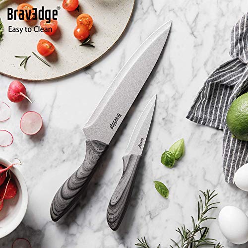 Bravedge 5 PCS Kitchen Knife Set, Kitchen Knives Professional with Sheaths and Gift Box, High Carbon Stainless Steel Ultra Sharp Chef Knife Set for Multipurpose Cooking with Ergonomic Handle