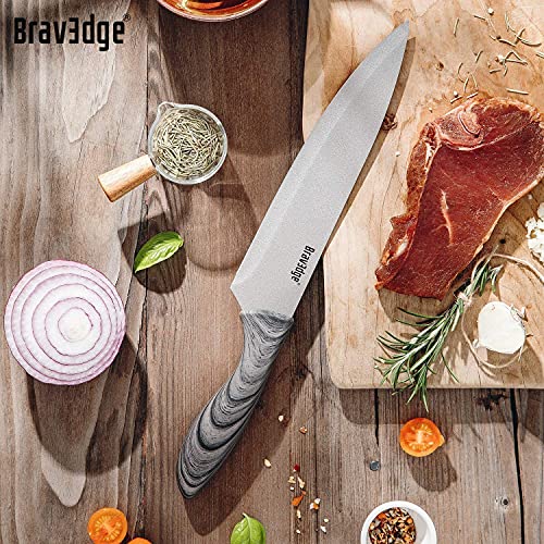 Bravedge 5 PCS Kitchen Knife Set, Kitchen Knives Professional with Sheaths and Gift Box, High Carbon Stainless Steel Ultra Sharp Chef Knife Set for Multipurpose Cooking with Ergonomic Handle