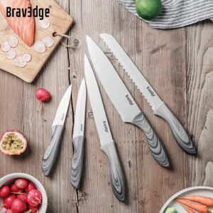 Bravedge 5 PCS Kitchen Knife Set, Kitchen Knives Professional with Sheaths and Gift Box, High Carbon Stainless Steel Ultra Sharp Chef Knife Set for Multipurpose Cooking with Ergonomic Handle