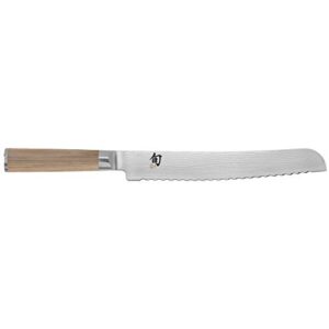 shun classic blonde 9” bread knife, blonde pakkawood handle, full tang vg-max blade