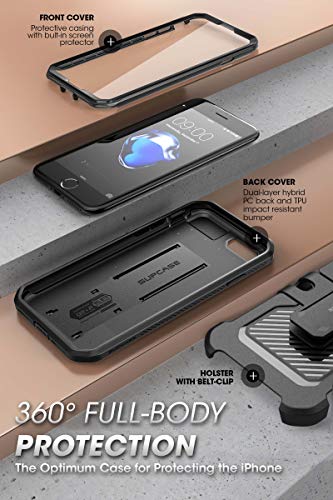 SUPCASE Unicorn Beetle Pro Series Case for iPhone SE (2022)/ iPhone SE (2020)/ iPhone 7/ iPhone 8, Built-in Screen Protector Full-Body Rugged Holster & Kickstand Case (Black)