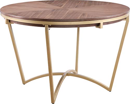 Meridian Furniture Eleanor Collection Modern | Contemporary Rich Walnut Veneer Dining Table with Brushed Gold Base in Natural Finish, 46" W x 46" D x 30" H