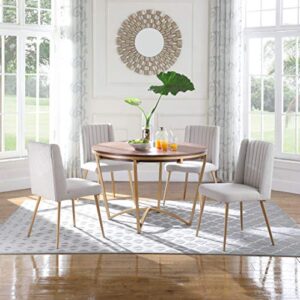 Meridian Furniture Eleanor Collection Modern | Contemporary Rich Walnut Veneer Dining Table with Brushed Gold Base in Natural Finish, 46" W x 46" D x 30" H