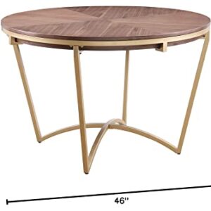 Meridian Furniture Eleanor Collection Modern | Contemporary Rich Walnut Veneer Dining Table with Brushed Gold Base in Natural Finish, 46" W x 46" D x 30" H