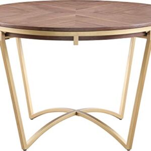 Meridian Furniture Eleanor Collection Modern | Contemporary Rich Walnut Veneer Dining Table with Brushed Gold Base in Natural Finish, 46" W x 46" D x 30" H