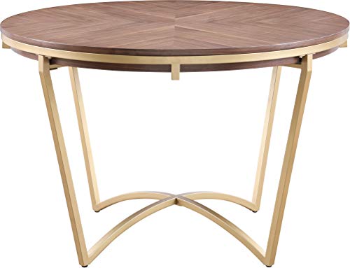 Meridian Furniture Eleanor Collection Modern | Contemporary Rich Walnut Veneer Dining Table with Brushed Gold Base in Natural Finish, 46" W x 46" D x 30" H