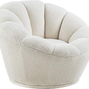 Meridian Furniture Dream Collection Modern | Contemporary Faux Sheepskin Fur Swivel Accent Chair, 34" W x 32.5" D x 25" H, White