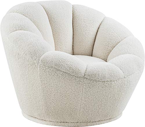 Meridian Furniture Dream Collection Modern | Contemporary Faux Sheepskin Fur Swivel Accent Chair, 34" W x 32.5" D x 25" H, White