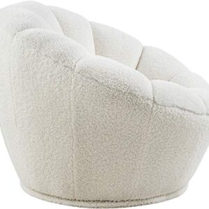 Meridian Furniture Dream Collection Modern | Contemporary Faux Sheepskin Fur Swivel Accent Chair, 34" W x 32.5" D x 25" H, White