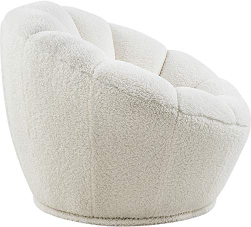 Meridian Furniture Dream Collection Modern | Contemporary Faux Sheepskin Fur Swivel Accent Chair, 34" W x 32.5" D x 25" H, White