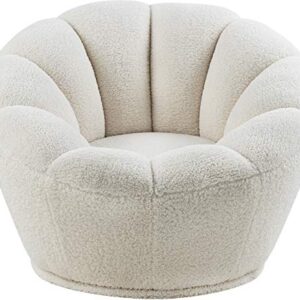 Meridian Furniture Dream Collection Modern | Contemporary Faux Sheepskin Fur Swivel Accent Chair, 34" W x 32.5" D x 25" H, White