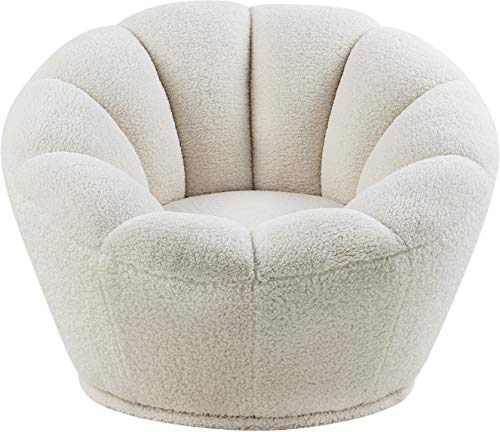 Meridian Furniture Dream Collection Modern | Contemporary Faux Sheepskin Fur Swivel Accent Chair, 34" W x 32.5" D x 25" H, White