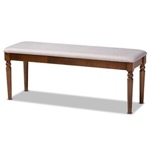 baxton studio giovanni modern and contemporary grey fabric upholstered and walnut brown finished wood dining bench