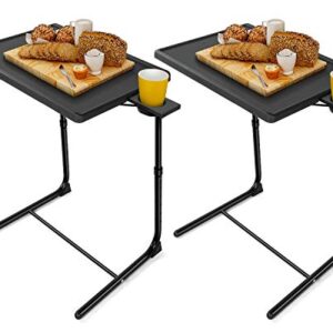 LORYERGO TV Tray Table - [2 Packs] Adjustable TV Dinner Tray Tables with 6 Height & 3 Tilt Angle, Folding TV Trays with Cup Holder for Bed & Sofa, Multifunctional TV Table Tray for Eating & Reading