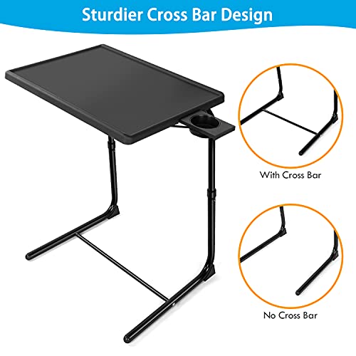 LORYERGO TV Tray Table - [2 Packs] Adjustable TV Dinner Tray Tables with 6 Height & 3 Tilt Angle, Folding TV Trays with Cup Holder for Bed & Sofa, Multifunctional TV Table Tray for Eating & Reading